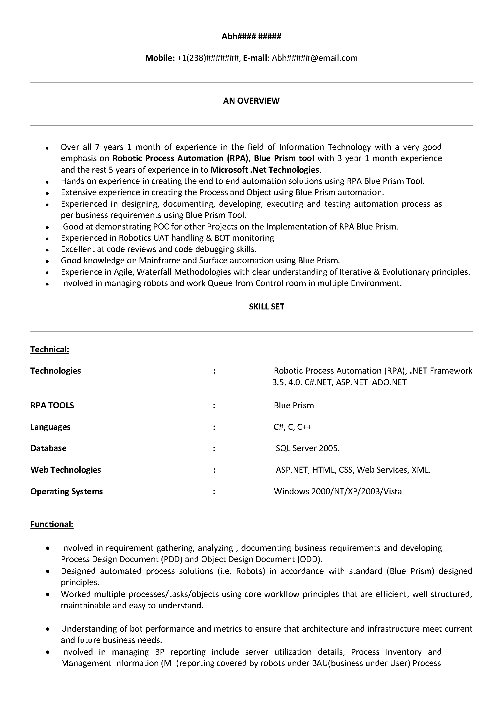 Best RPA Sample Resumes 2018 | Bulldoze your way up - Asha24 Blog